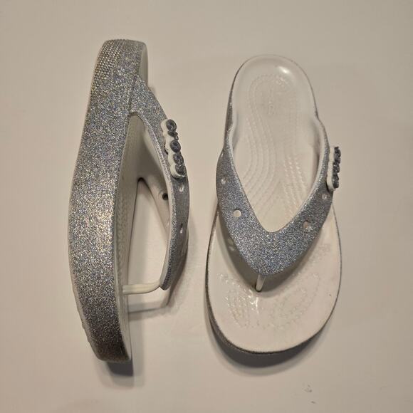 CROCS | Shoes | Crocs Classic Platform Glitter Flip Flop White Silver ...